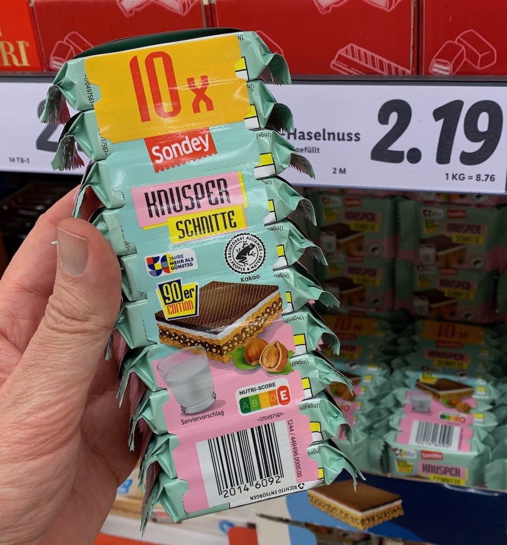 Lidl Sondey Knusperschnitte Knoppers 90er Edition Nutri-Score E 10er ...