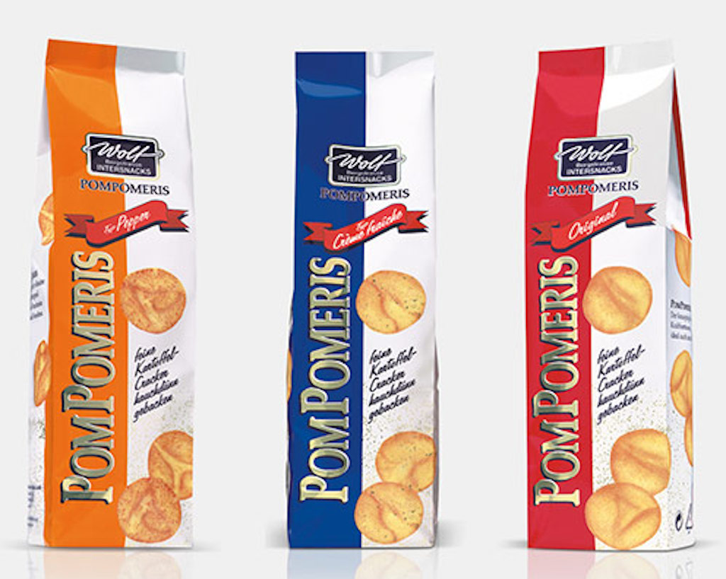 Wolf Bergstraße Intersnacks Pompomeris Feine Kartoffel-Cracker hauchdünn gebaclen Pepper-Creme ...