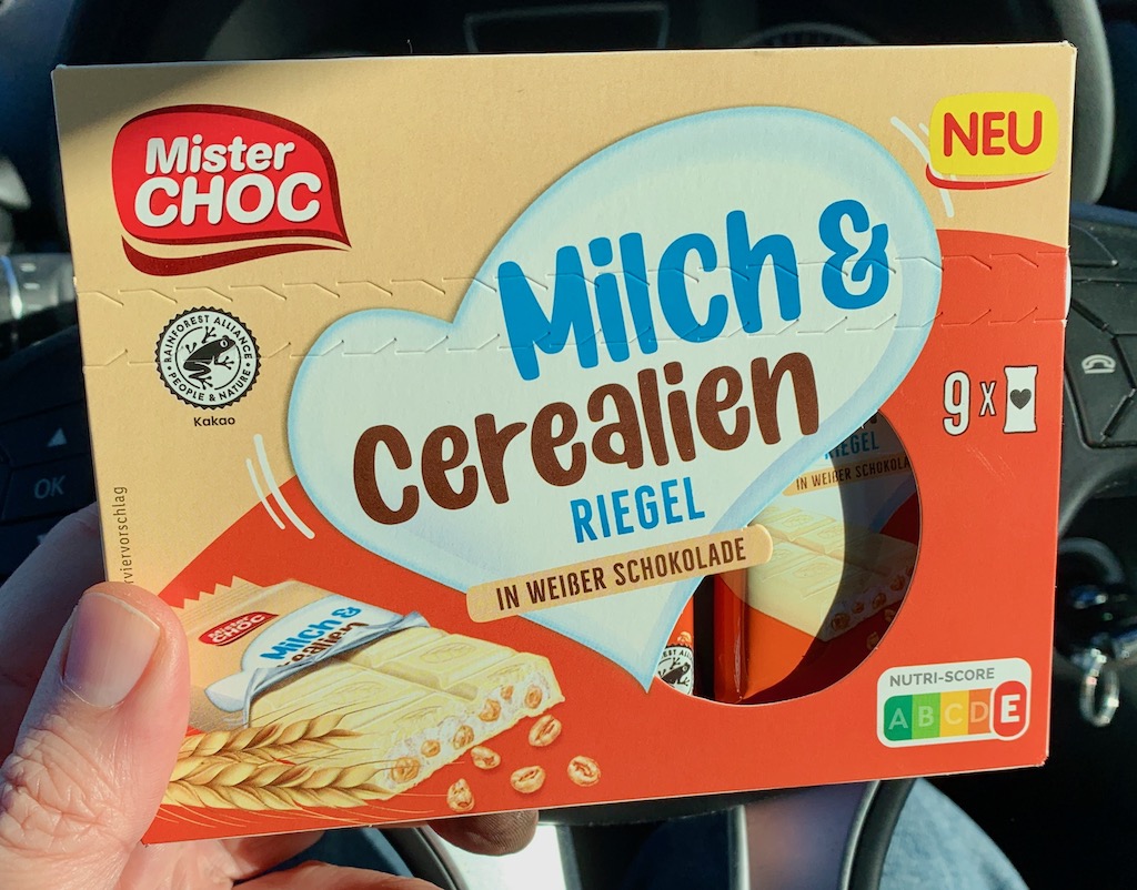 Lidl Mister Choc Milch+Cerealien Riegel in weißer Schokolade 9er Nutri ...