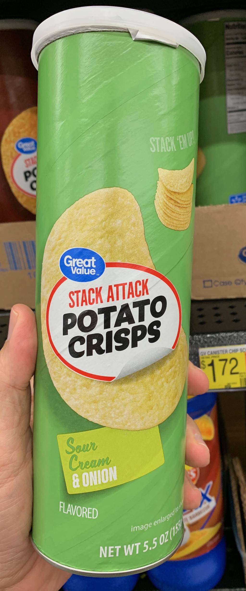 Great Value Stack Attack Potato Risps Sour Cream+Onion Stack USA ...