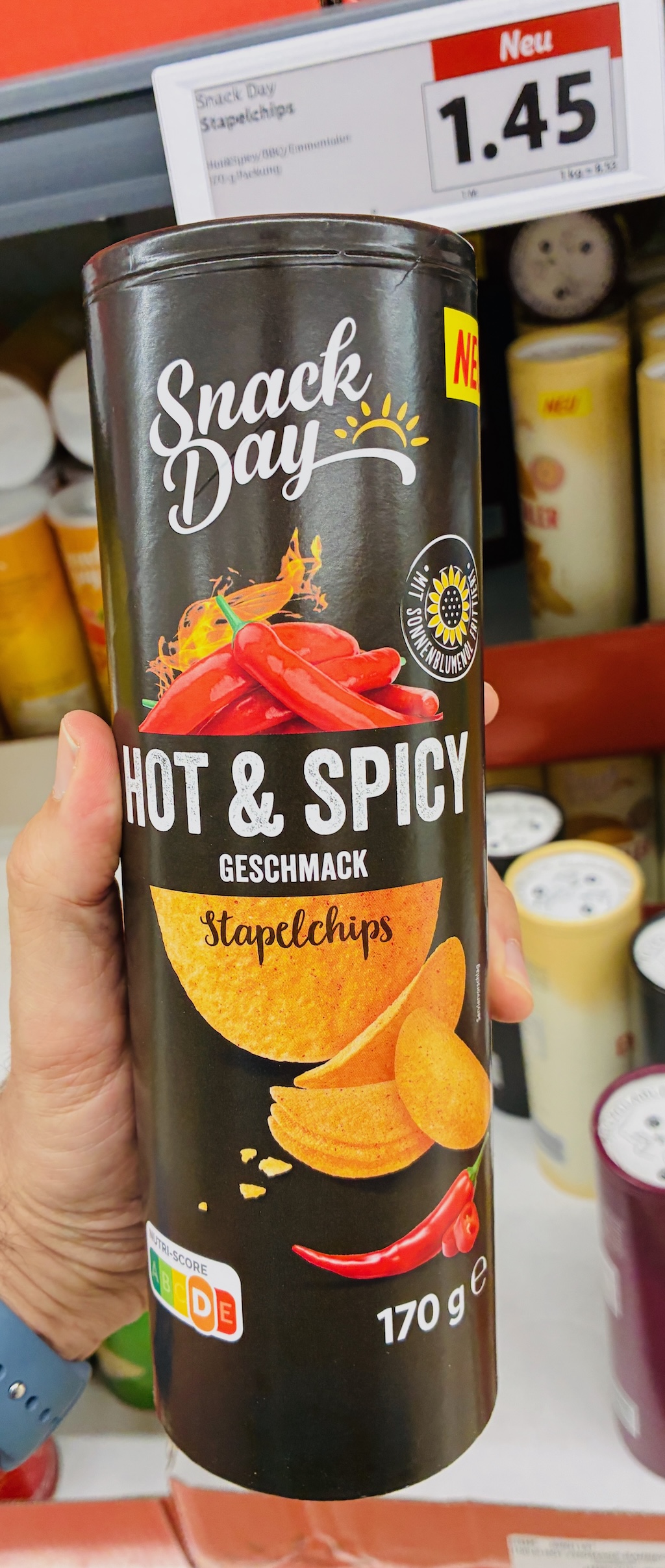 Lidl Snackday Stapelchips Hot+Spicy 170G Papierverpackung - naschkater ...